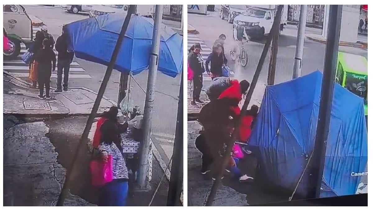Video Mujer Se Tropieza En La Calle Y Tira A Una Vendedora Con Su